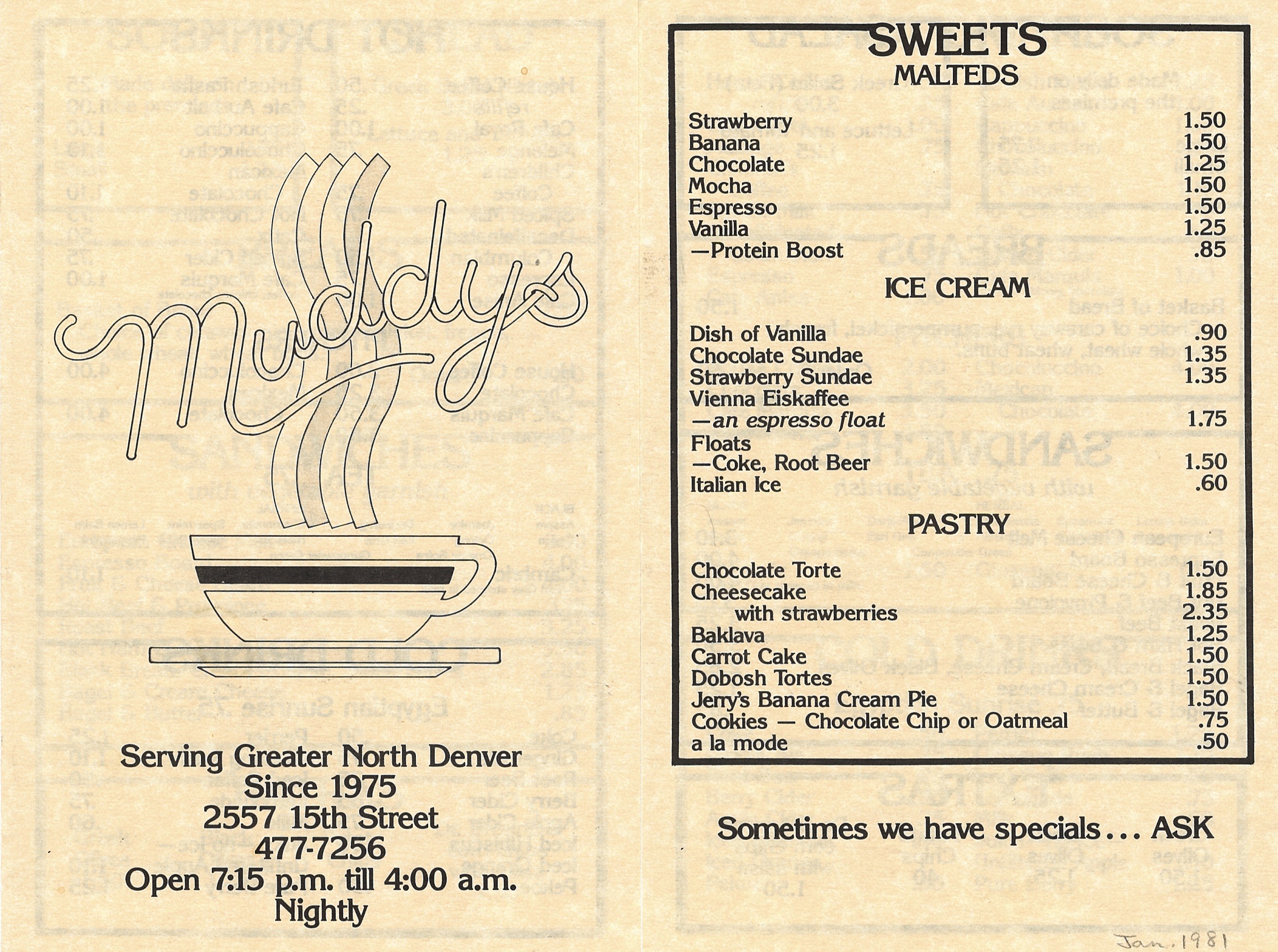 Denver Coffee House Menus: Paris on the Platte, Muddy’s and the Mercury ...